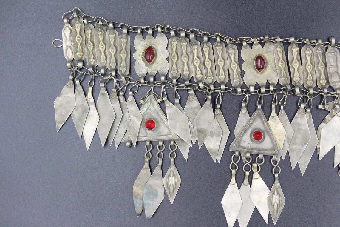 Vintage Turkmen Headpiece, Ethnic Tribal Alpaka Head Jewelry, Glass ...