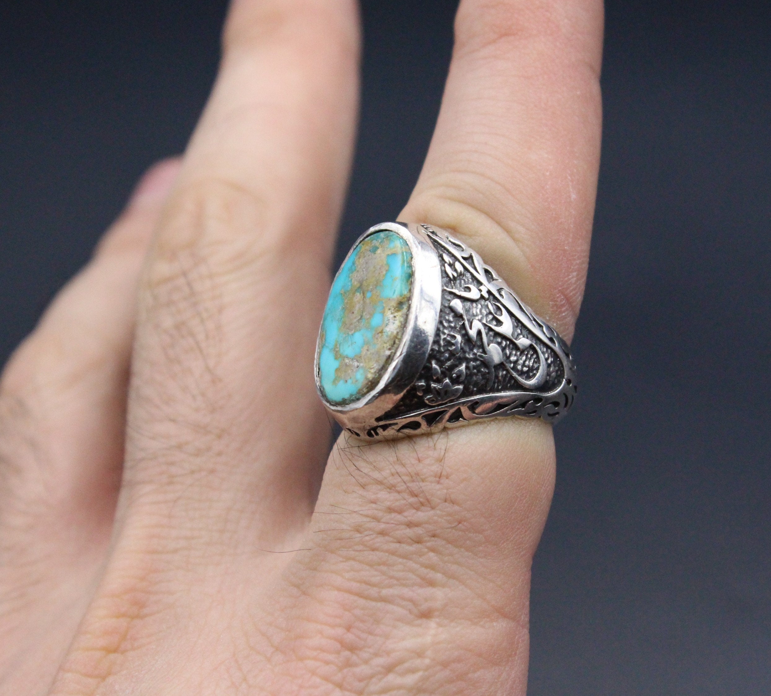 Unique Silver Turkish Silver Ring Natural Turquoise Stones | Etsy