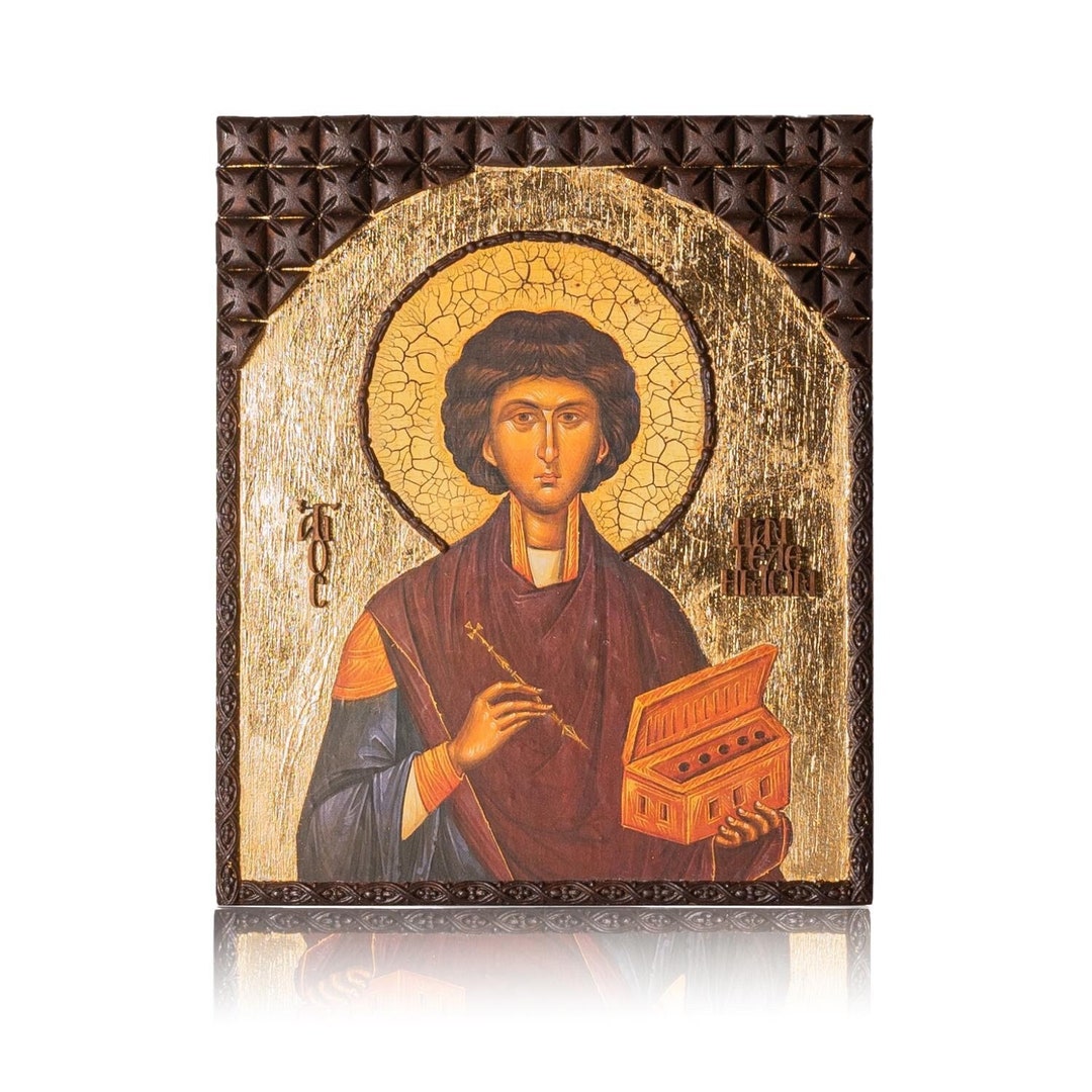Saint Panteleimon Icon: Gold Leaf Byzantine Sacred Art, Religious Gift ...
