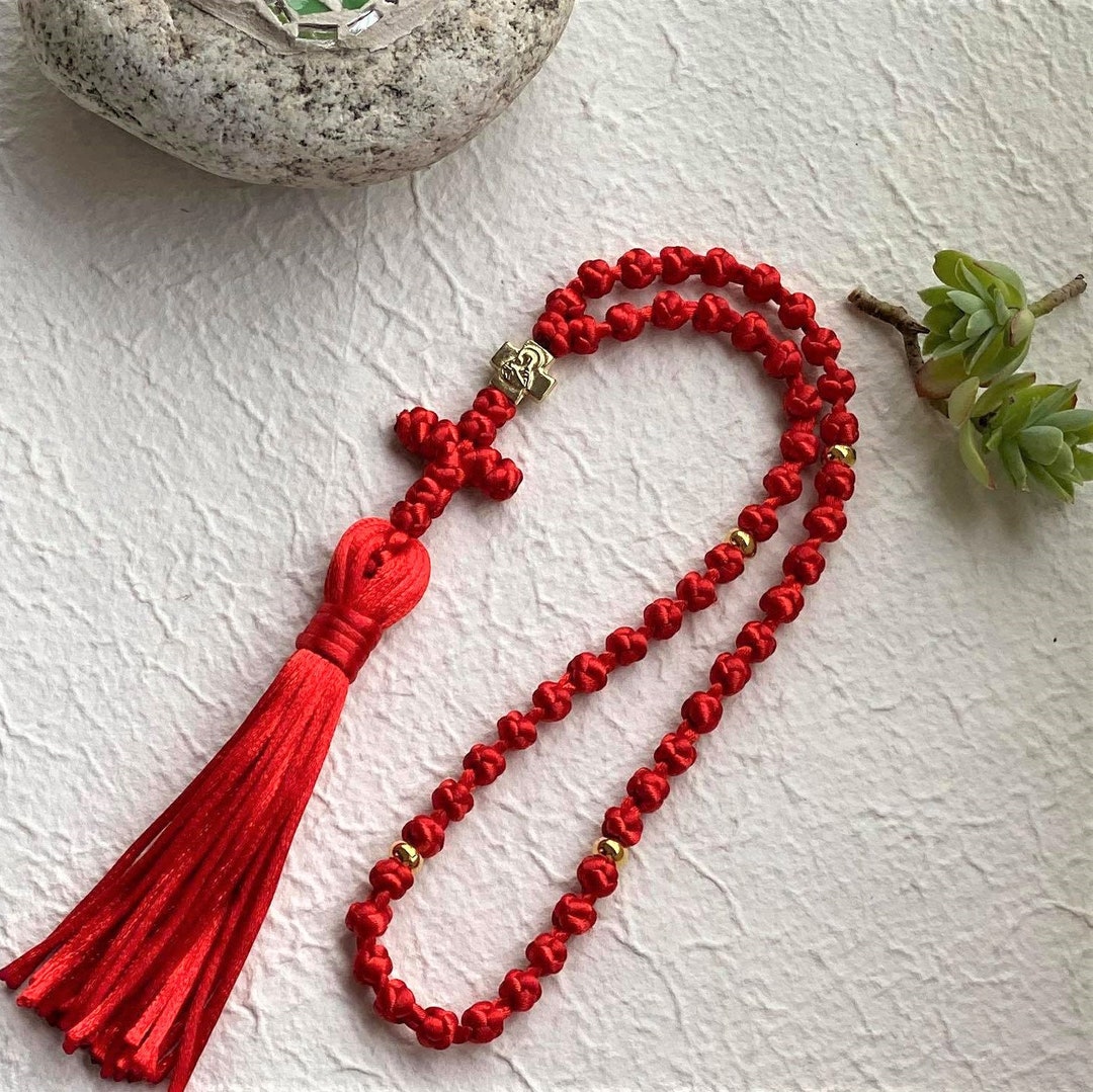 Handmade Semi Spaced Komboskini, Knotted Prayer Rope With Virgin Mary ...