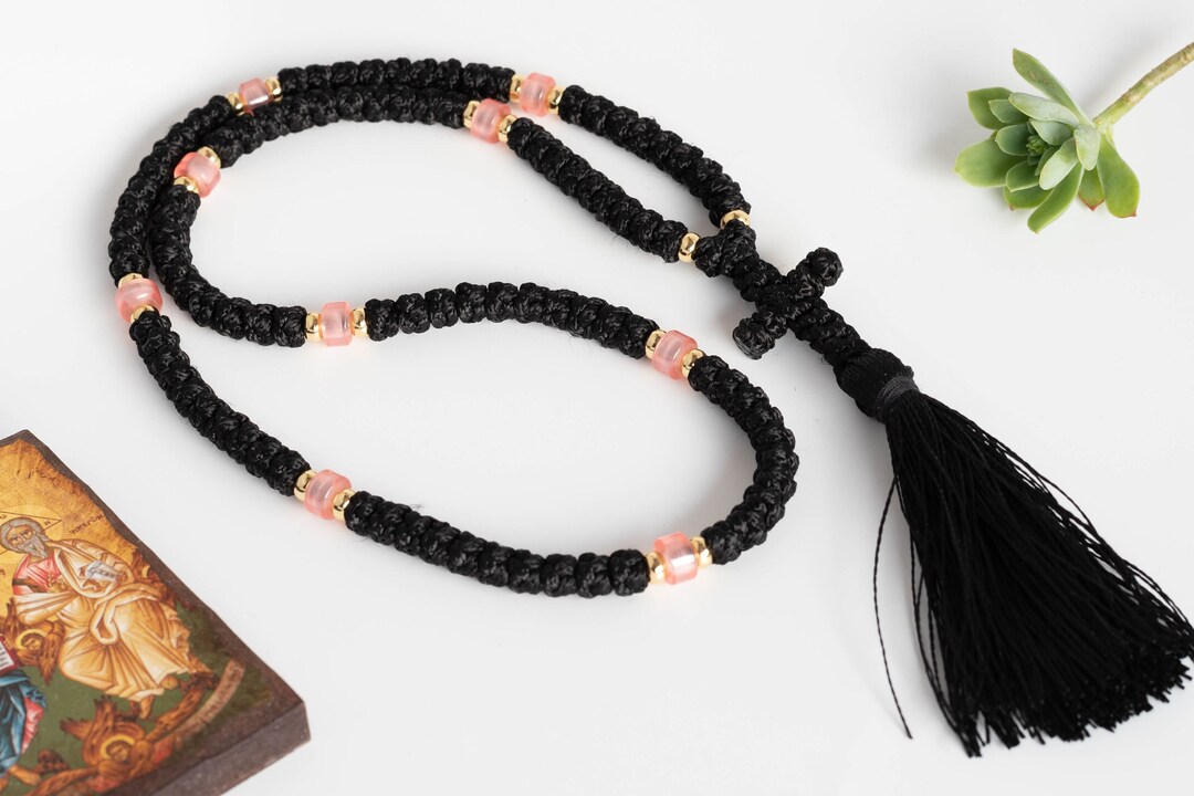 Orthodox Komboskini Christian Prayer Rope | Black Chotki With Pink ...