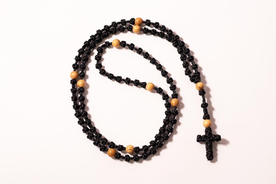 Black Semi Spaced Prayer Rope | Orthodox Christian Brojanica With Olive ...
