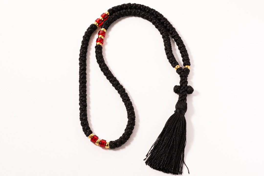 Fully Handmade Traditional Black Prayer Rope With Red Beads | Orthodox ...