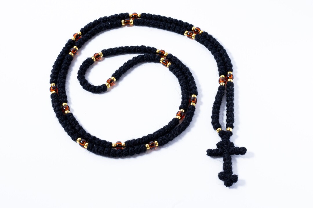 Woolen Orthodox Prayer Rope | Black Brojanica With Beads Every 10 Knots ...