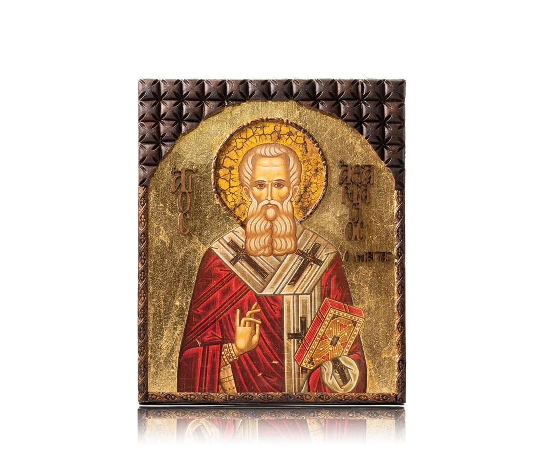 Handcrafted Icon of Saint Athanasios the Great Gold Leaf, Wooden ...