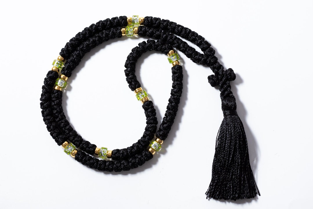 Christian Black Prayer Rope With Green Glitter Beads Every 10 Knots ...