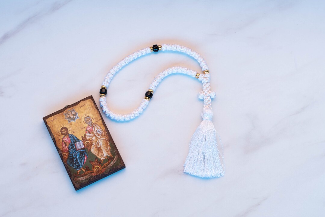 Orthodox Christian White Prayer Rope With Colored Beads | Komboskini ...