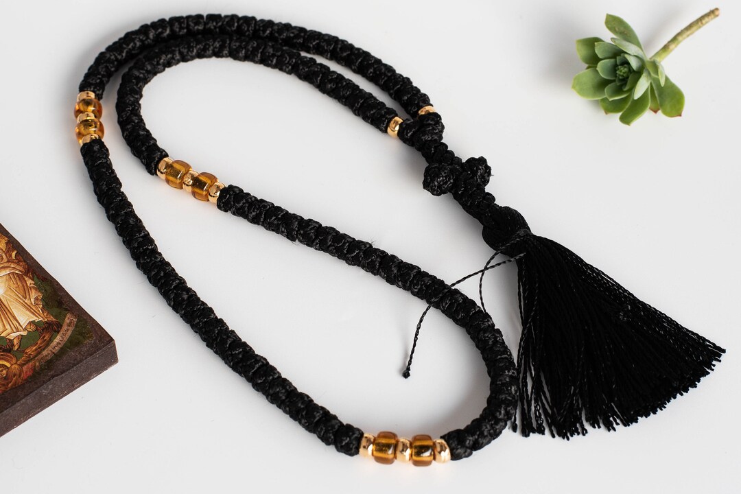 Orthodox Christian Black Prayer Rope With Colored Beads Komboskini With ...