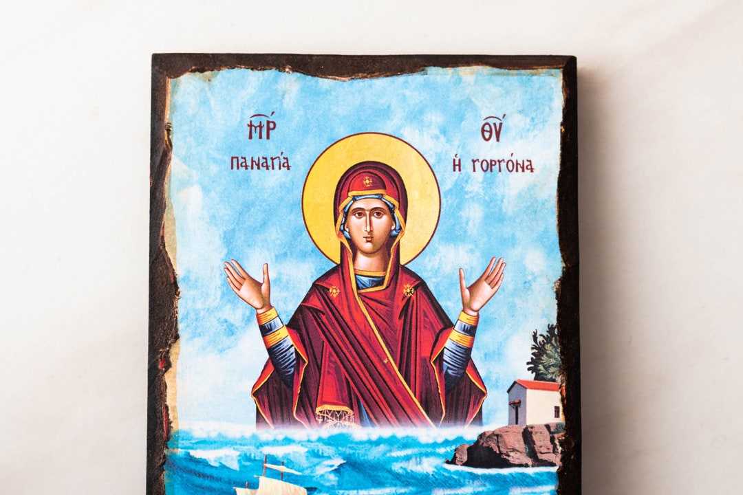 Virgin the Mermaid Greek Aged Wooden Holy Icon, Byzantine Art Wall ...