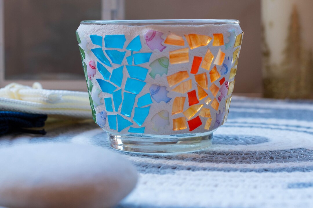 Maritime Mosaic Candle Holder: Stained Glass Nautical Decor - Etsy