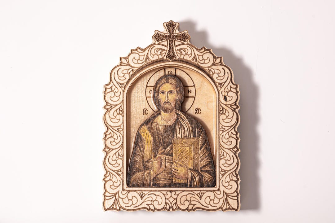 Wood Burning Icon of Jesus Christ Pyrography Religious Art Plane Tree ...