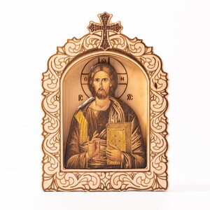 Handcrafted Wooden Icon of Jesus Christ Pyrography Religious Art Plane ...