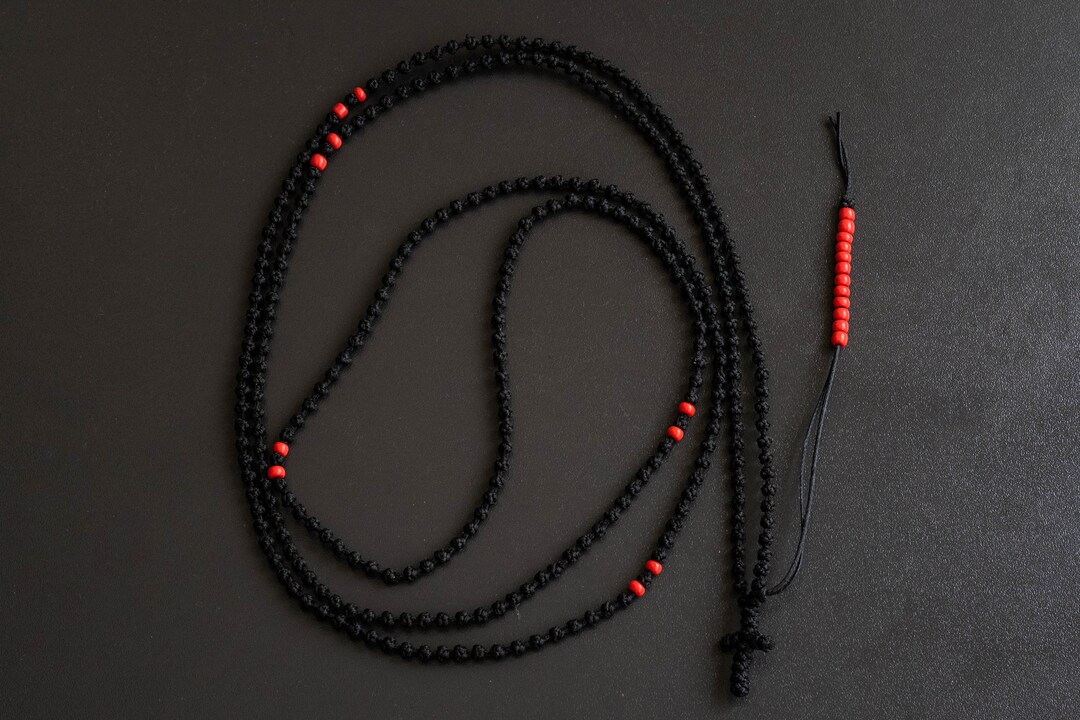 300 Knots Semi Spaced Knotted Prayer Rope With Tiny Knots BLACK Beads ...