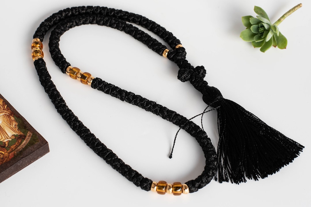 Handmade Silky Chotki With Honey Beads | Black Prayer Rope Cross and ...