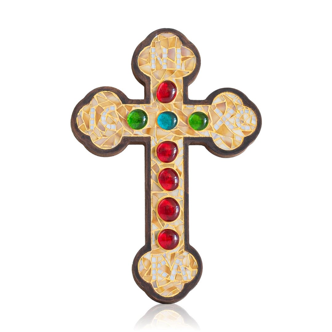Handmade Beige Mosaic Cross Wall Decor in Classic Christian Design ...