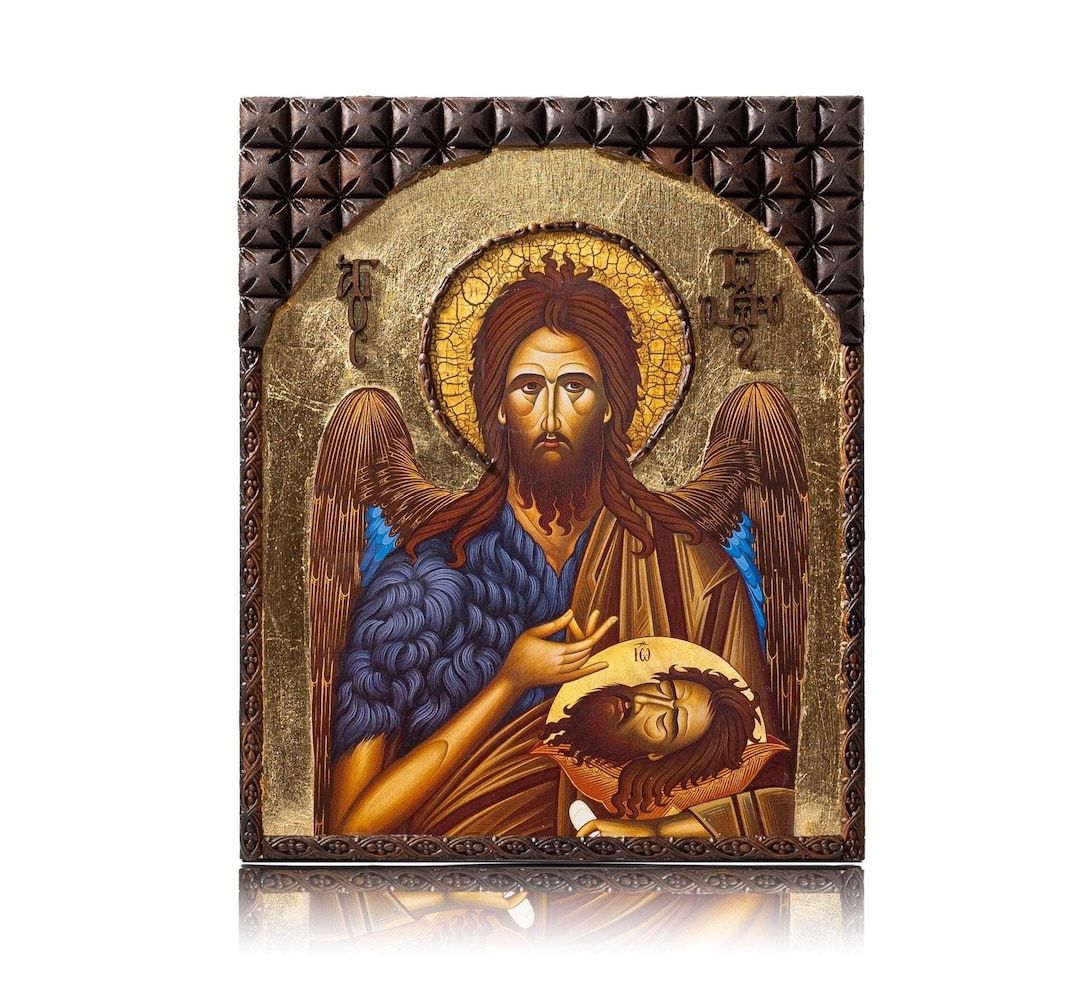 Saint John the Baptist Icon: Gold Leaf, Carved Wood, Orthodox Art - Etsy