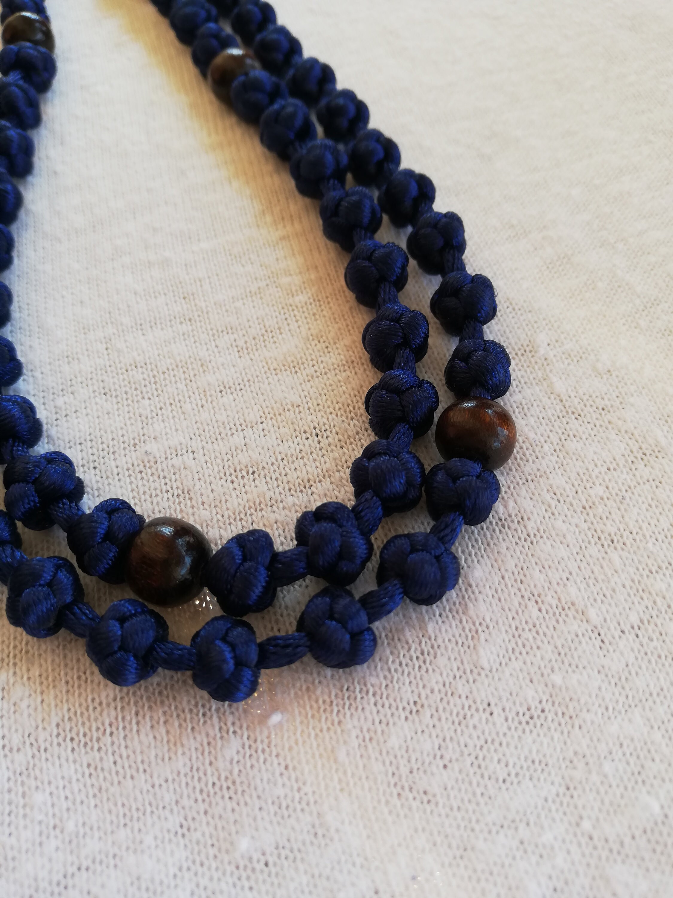 Dark Blue Prayer Rope With Wooden Beads Every 10 Knots Semi - Etsy UK