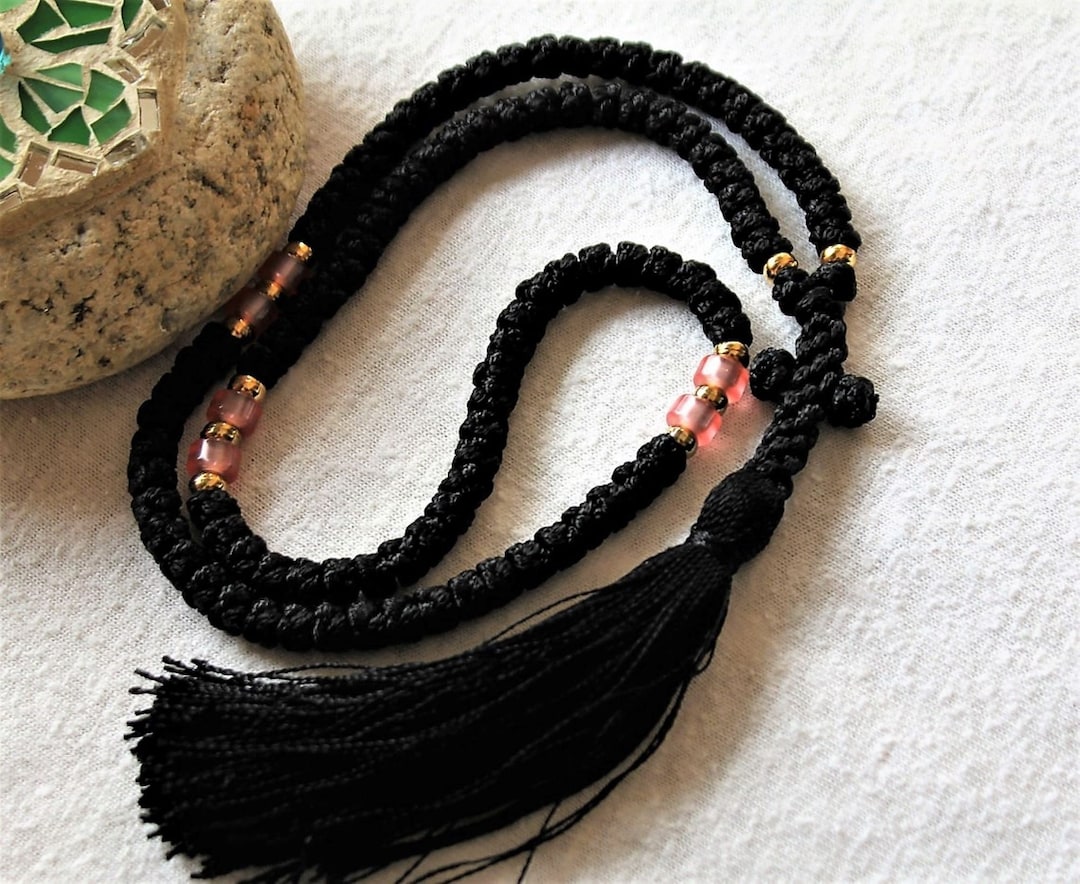 Eastern Black Komboskini: Orthodox Prayer Rope With Pink Beads - Etsy