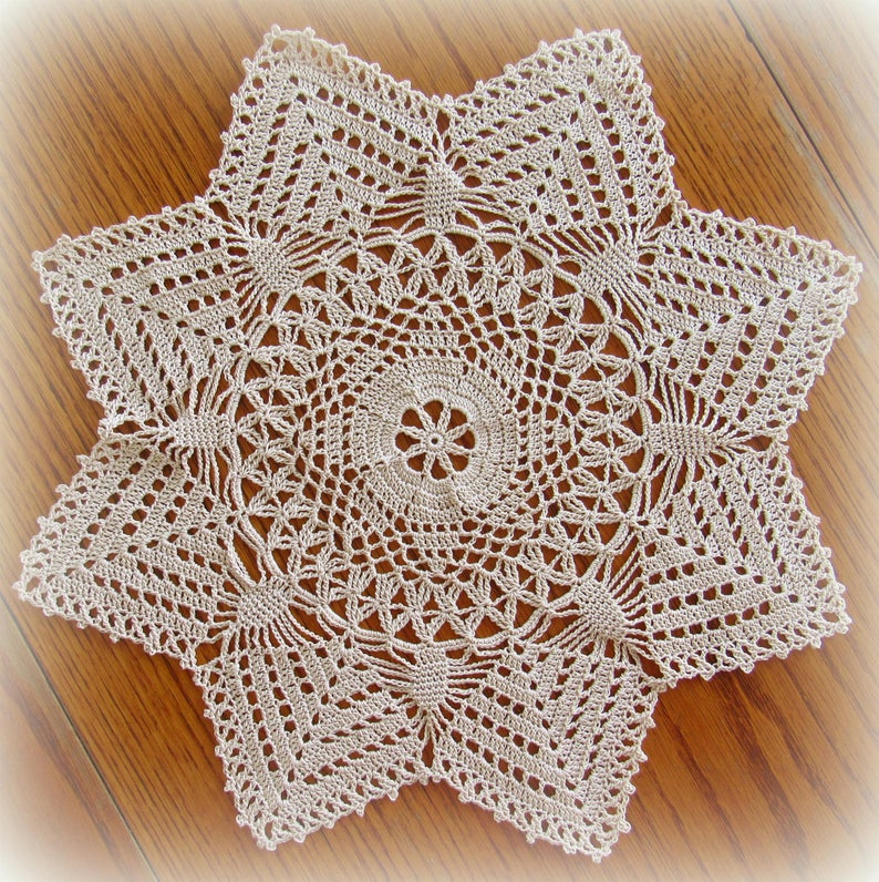 Ecru/natural Crochet Doily--large Star-flower Doily With Pretty Points ...