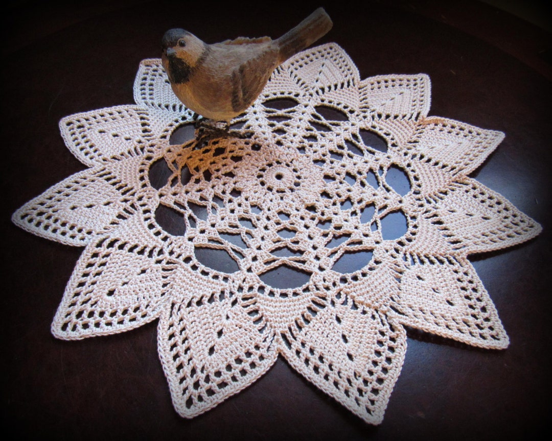 Ecru/natural Crochet Doily--pointed Edge Flower Doily--13" - Etsy