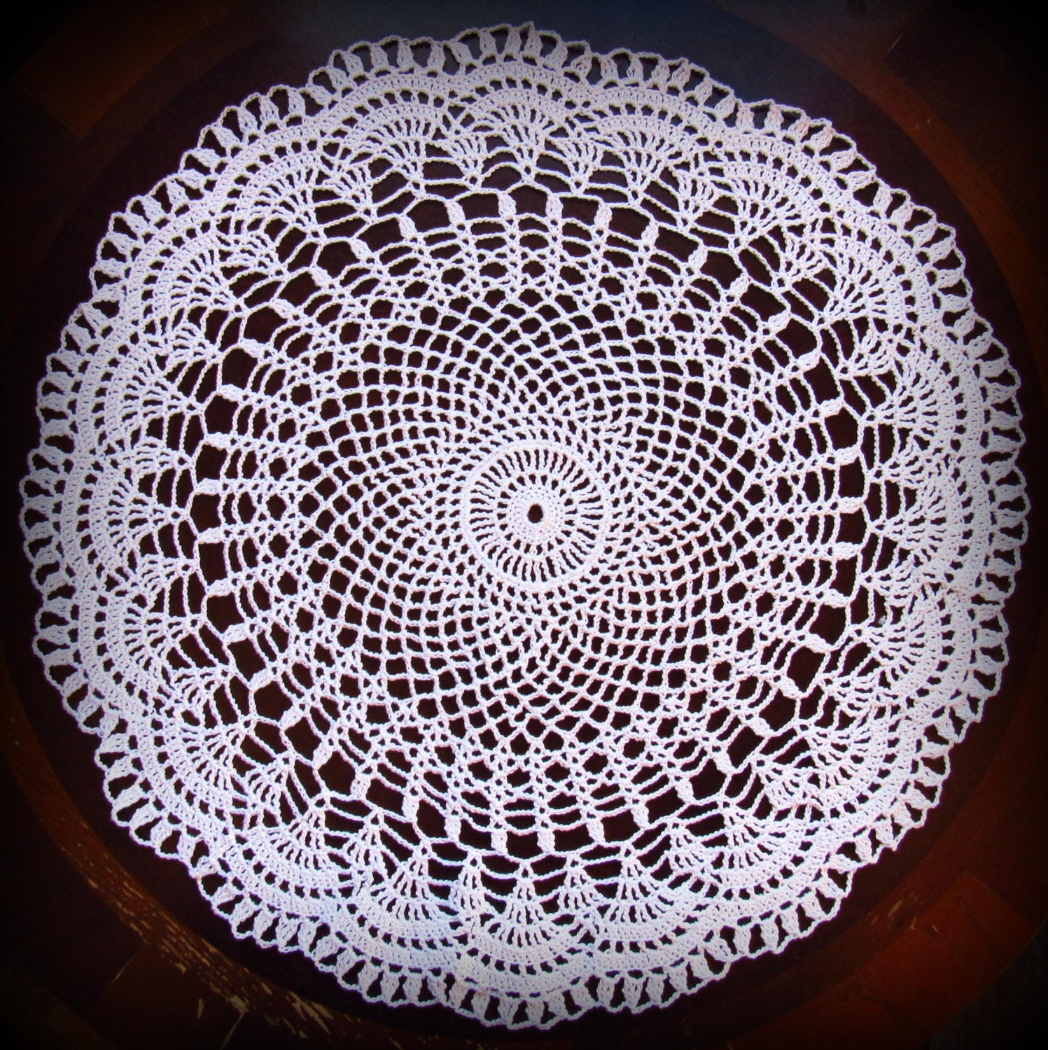 Crochet Doily With Beautiful Fan Edging--white Crochet Doily--large 20 ...