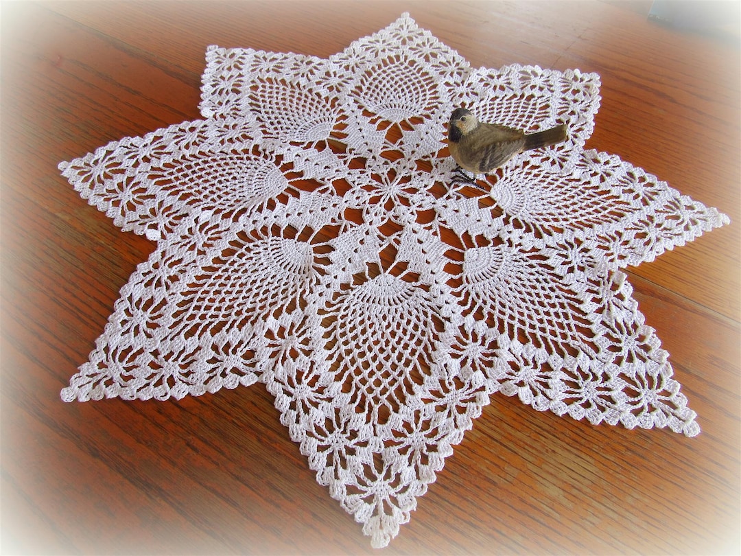 Crochet Doily / Tabletopper--29" White Pineapple Doily With Lovely ...