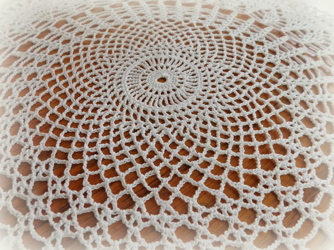 Crochet Doily With Beautiful Fan Edging--white Crochet Doily--large 20 ...