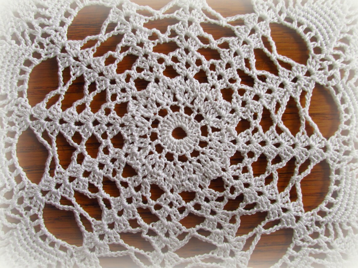 White Crochet Doily--pointed Edge Flower Doily--13" - Etsy