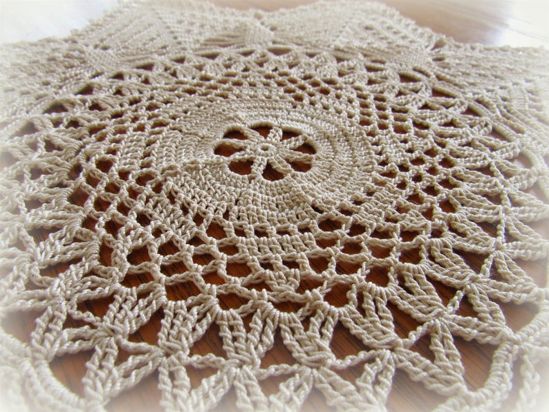 Ecru/natural Crochet Doily--large Star-flower Doily With Pretty Points ...