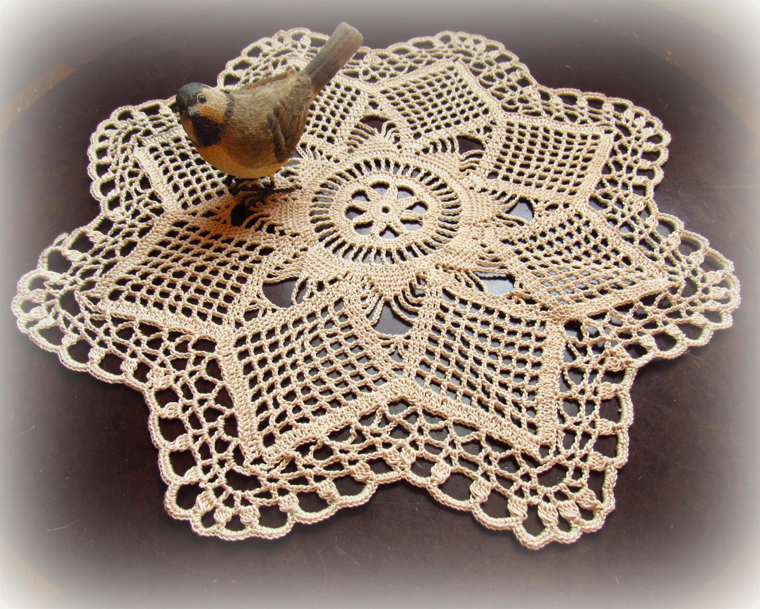 Ecru Crochet Doily--15"--lovely Star-flower - Etsy