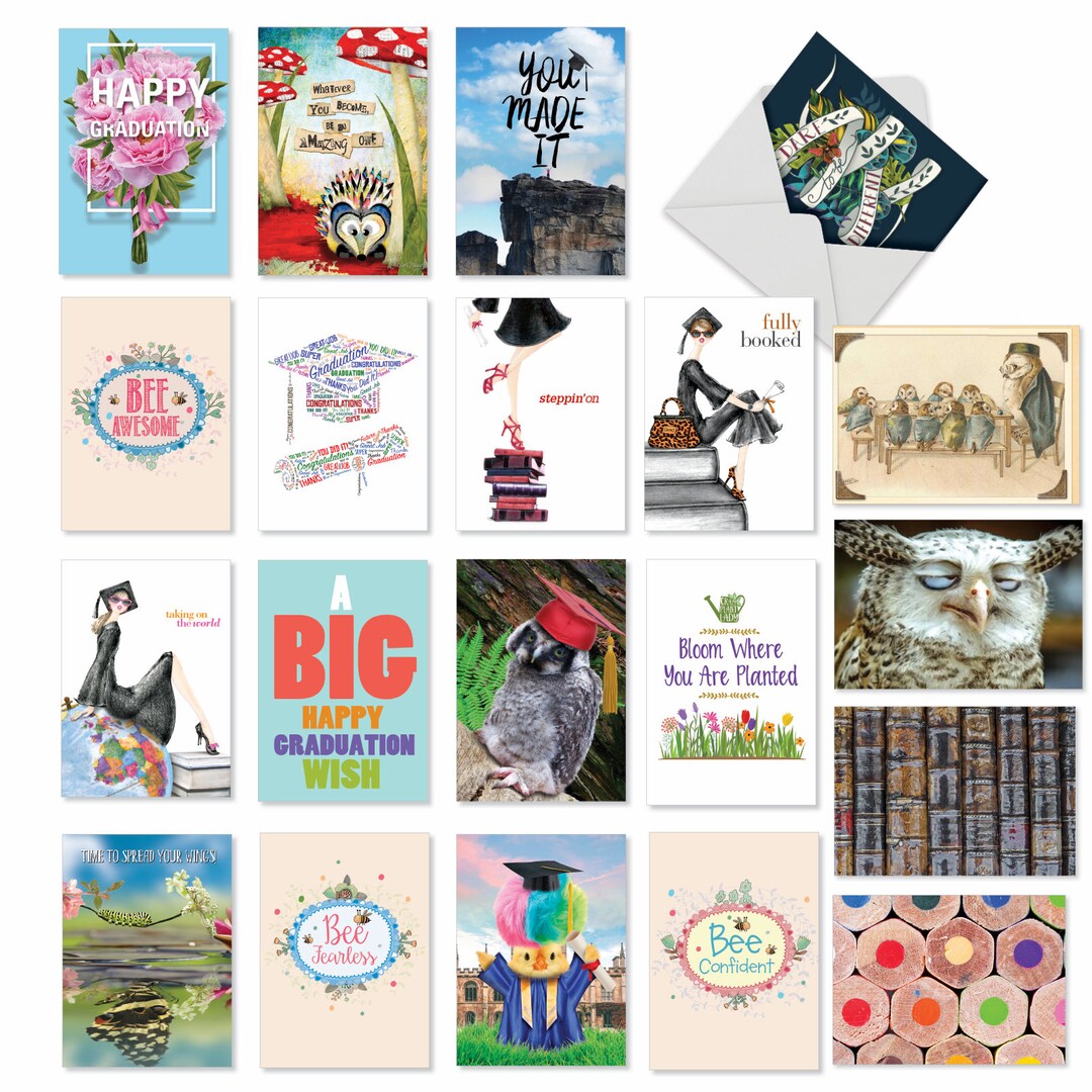 20 Assorted Set Graduation Greeting Cards Diploma Time Grad Greetings ...
