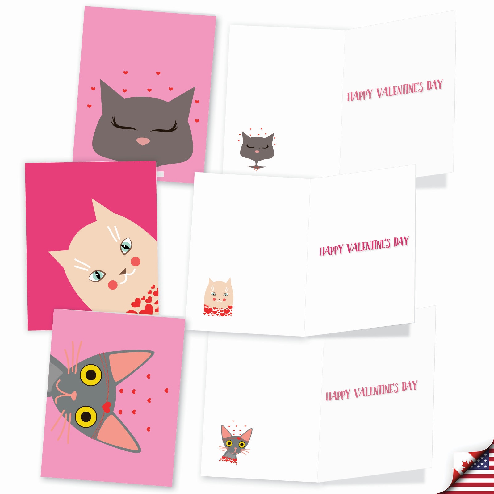 10 Assorted Valentine's Day Note Cards Bulk Set 4 X 5.12 Inch With ...