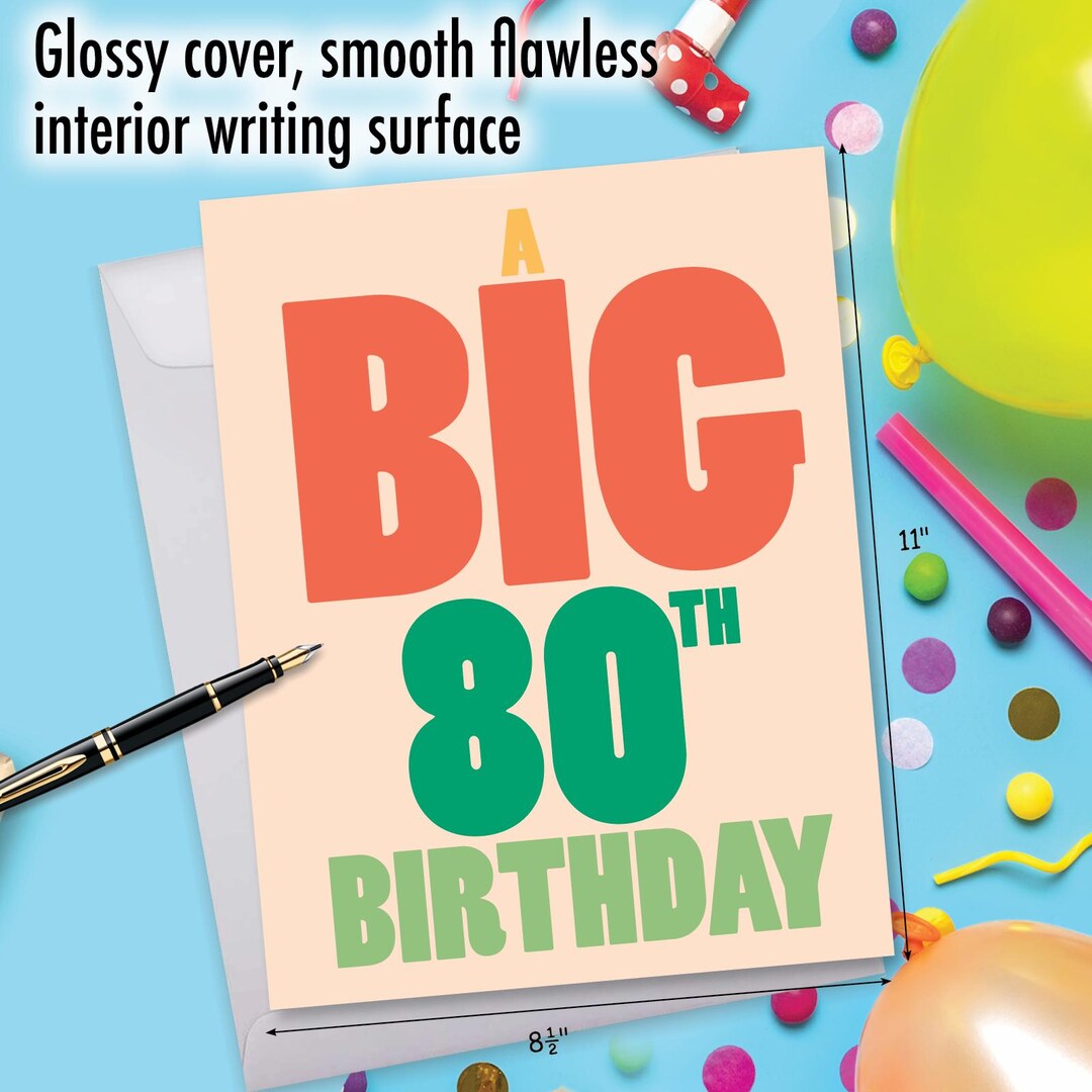 Jumbo 80th Milestone Birthday Greeting Card 8.5 X 11 Inch With Envelope ...