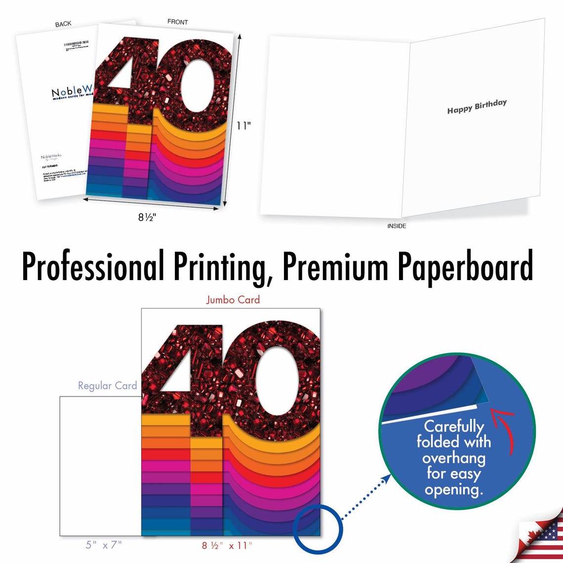 1 Large 40th Milestone Birthday Greeting Card 8.5x11 Inch With Envelope ...