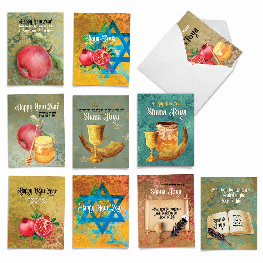 10 Assorted Rosh Hashanah Notecards Bulk Bulk Pack 4 X 5.12 Inch With ...
