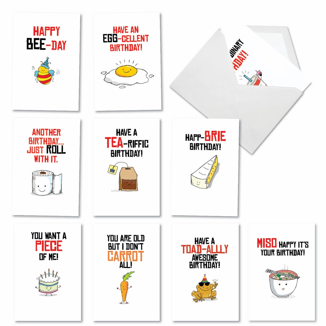 10 Assorted Bulk Pack Funny Birthday Greeting Cards W/envelopes (10 ...