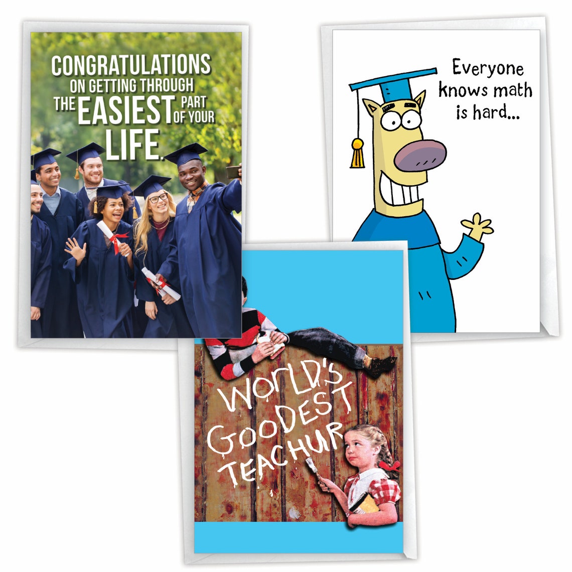 Assortment Pack of 3 Funny Graduation Greeting Cards (graduate) With ...