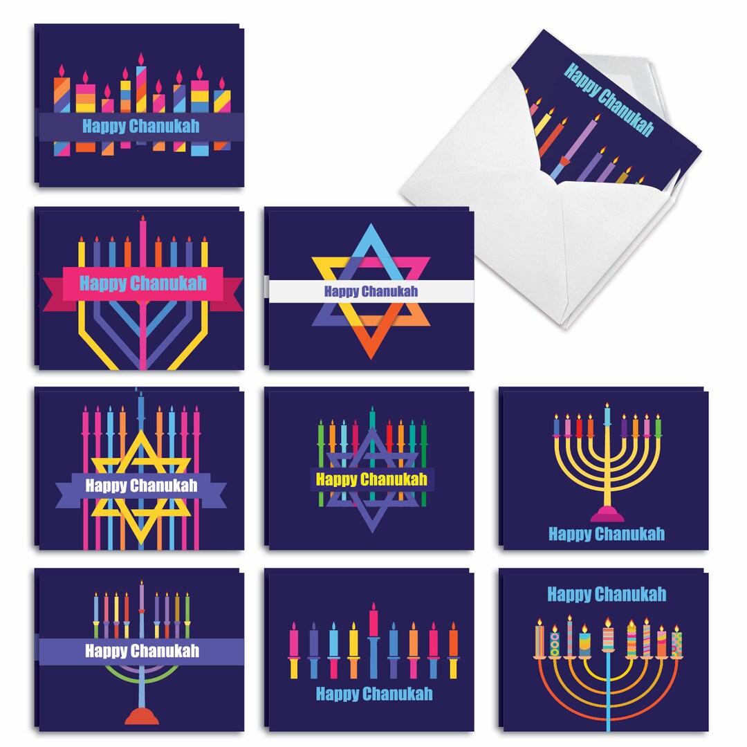 20 Assorted Chanukah Note Cards Set 4x5.12" W/ Envelopes (10 Designs, 2 ...