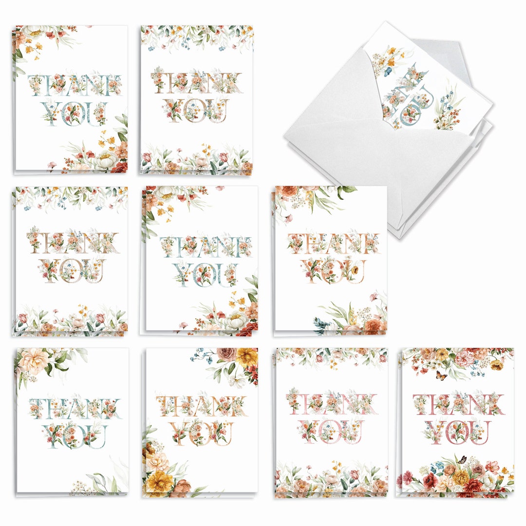 20 Assorted Blank Thank You Note Cards Set 4x5.12" W/ Envelopes (10 ...