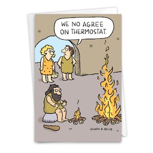 Funny Anniversary Paper Card W/ Envelope - Caveman Thermostat - Caveman ...