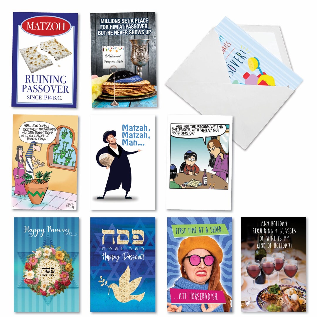 10 Assorted Set Funny Passover Greeting Cards - Passover Party - Funny ...