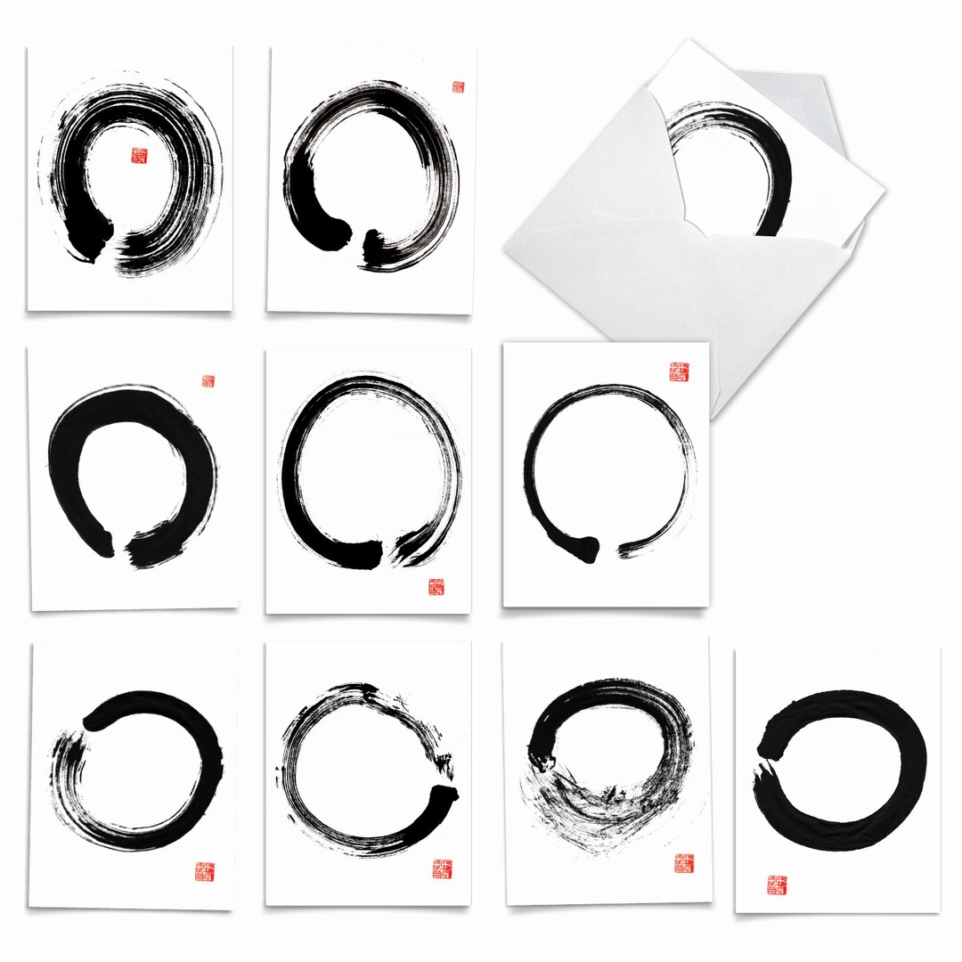 Zen Circle Thank You Cards, Handmade Enso Design, 10-card Set - Etsy
