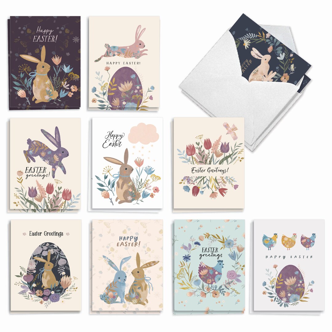 20 Assorted Easter Notecards Bulk Set 4x5.12" W/ Envelopes (10 Designs ...
