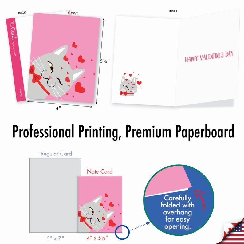 10 Assorted Valentine's Day Note Cards Bulk Set 4 X 5.12 Inch With ...