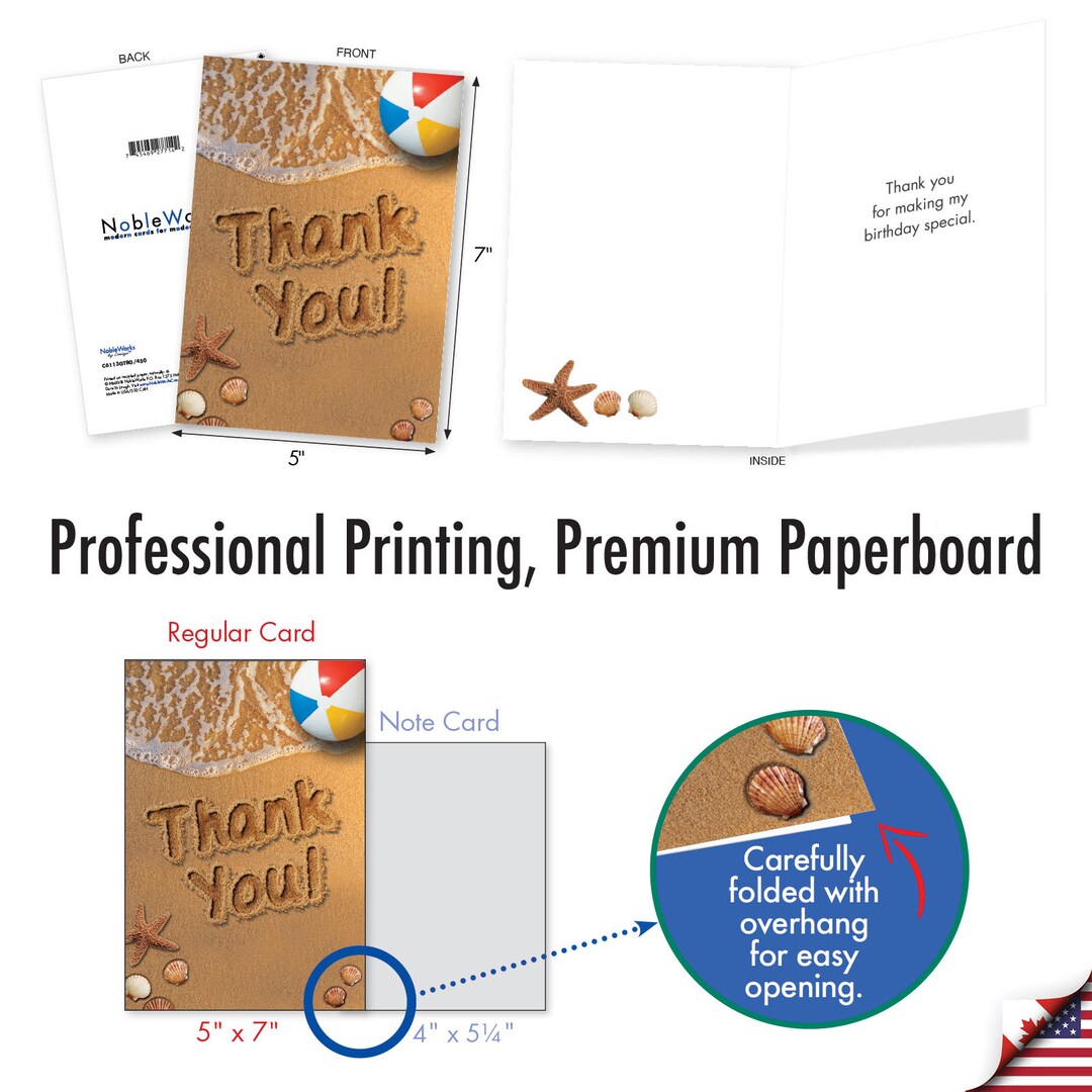 Birthday Thank You Paper Card With Envelope 1 Card Beach Notes, for Him ...