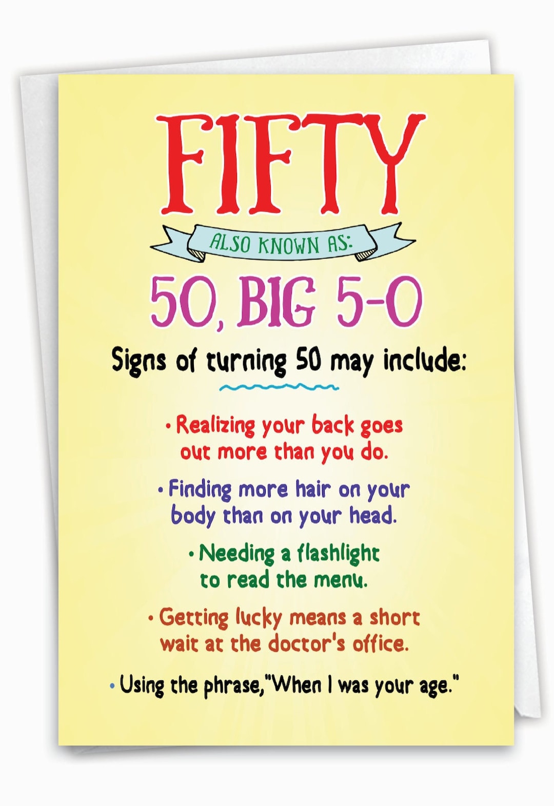 Funny 50th Milestone Birthday Greeting Card W/ Envelope (1 Card ...