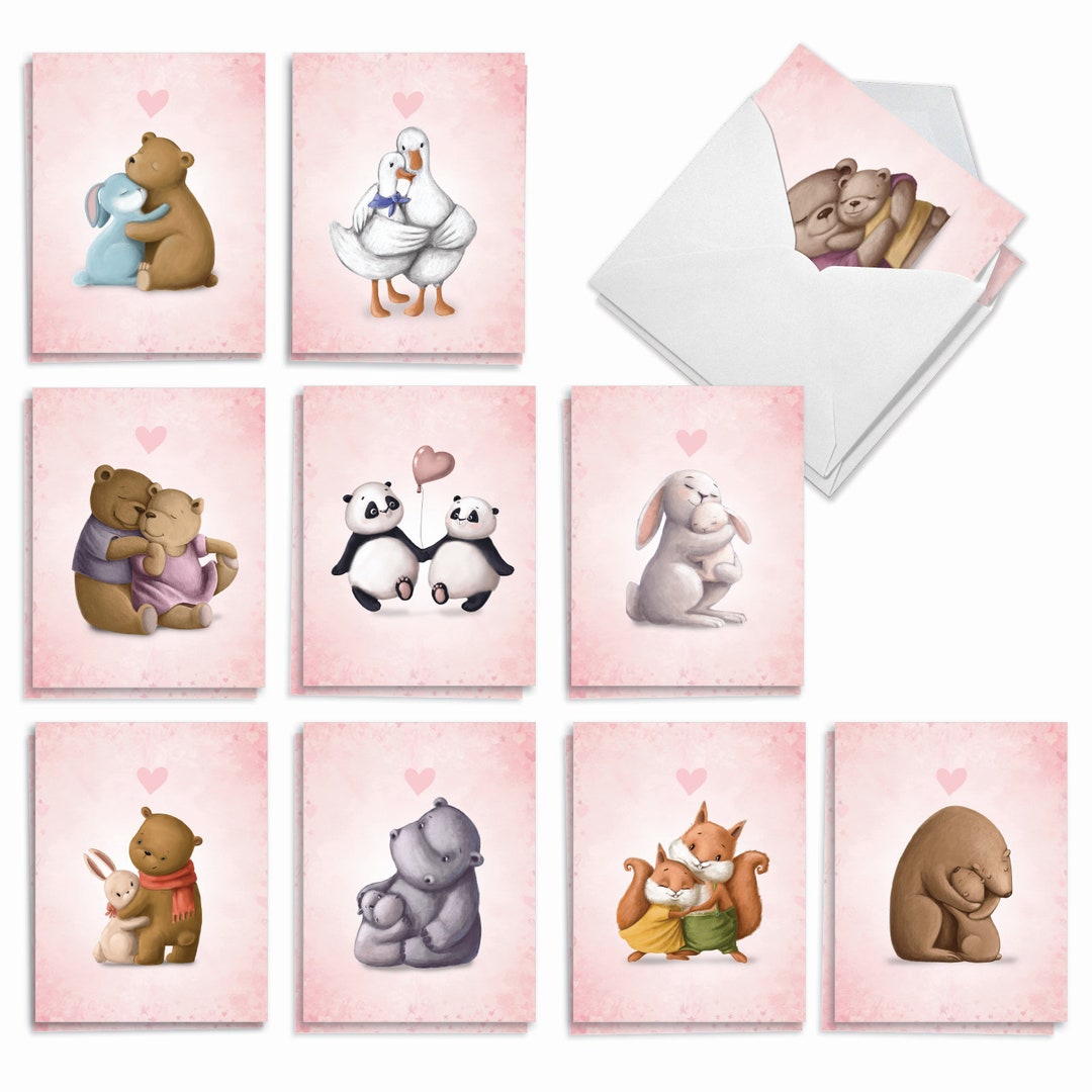 20 Assorted Valentine's Day Notecards Bulk Set 4x5.12" W/ Envelopes (10 ...