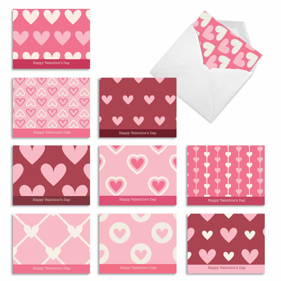 10 Assorted Valentine's Day Notecards Bulk Pack Set 4 X 5.12 Inch With ...
