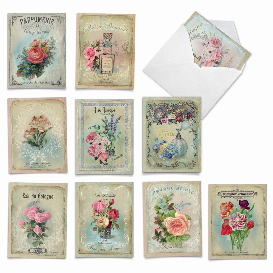 Vintage French Perfume Notecard Set, Floral All Occasion Cards - Etsy