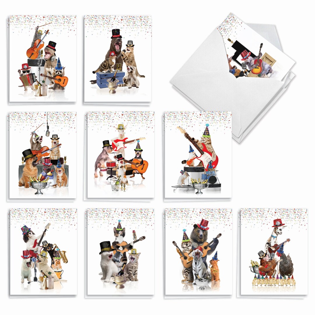 20 Assorted New Year Notecards Set 4x5.12" W/ Envelopes (10 Designs, 2 ...